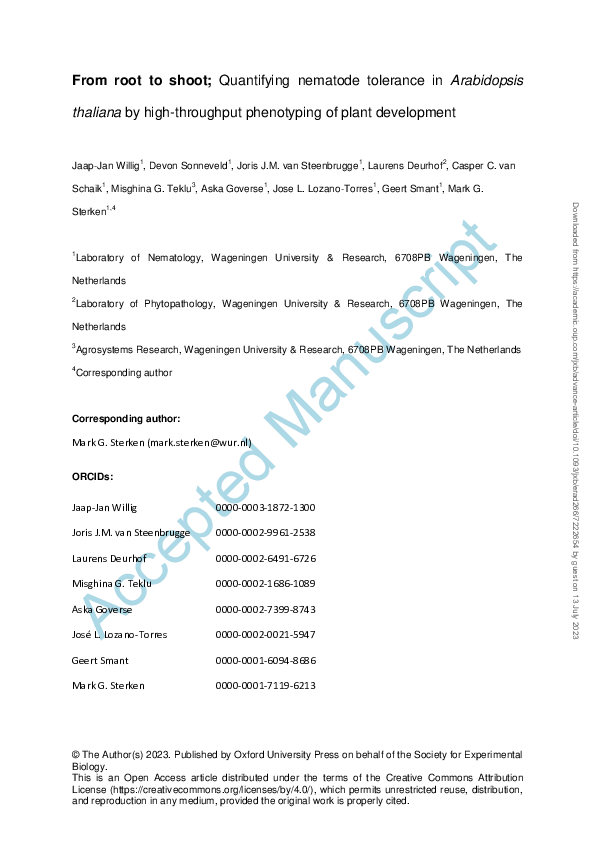 (PDF) From root to shoot; Quantifying nematode tolerance inArabidopsis thalianaby high ...