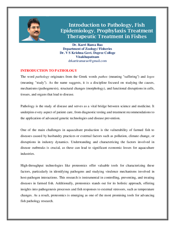 (PDF) Introduction to Pathology, Fish Epidemiology, Prophylaxis ...