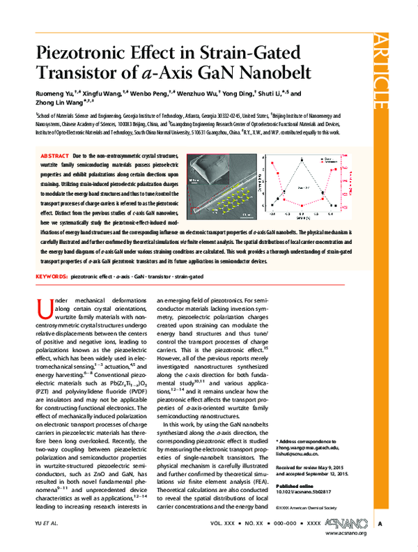(PDF) Piezotronic Effect in Strain-Gated Transistor of a-Axis GaN Nanobelt