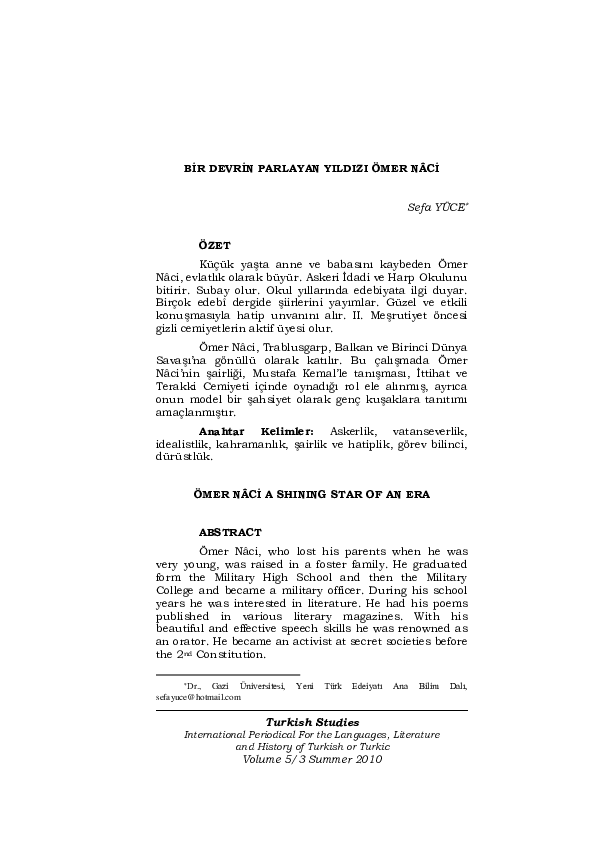 (PDF) Ömer Naci A Shining Star of An Area