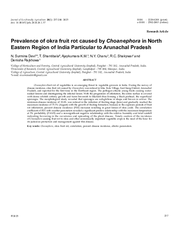 (PDF) Prevalence of okra fruit rot caused by Choanephora in North ...