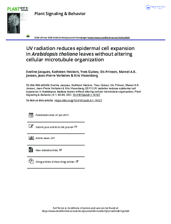 (PDF) UV radiation reduces epidermal cell expansion in Arabidopsis thaliana leaves without ...