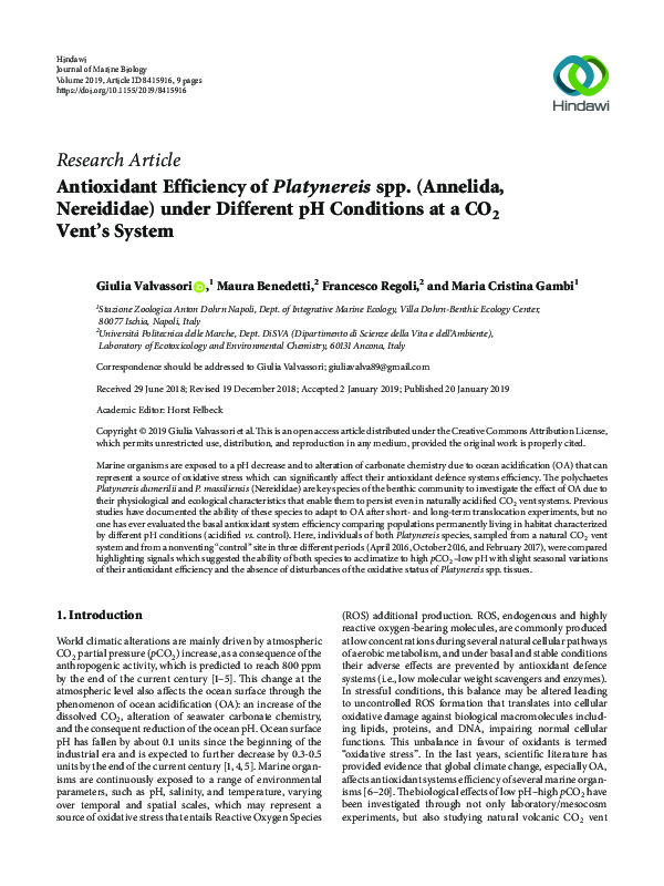 (PDF) Antioxidant Efficiency ofPlatynereisspp. (Annelida, Nereididae) under Different pH ...