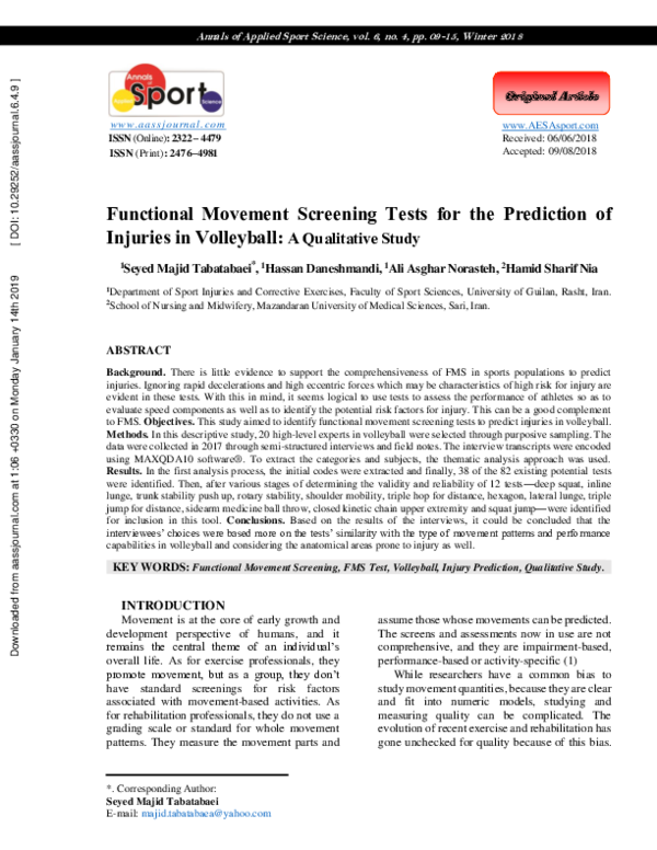 (PDF) Functional Movement Screening Tests for the Prediction of ...