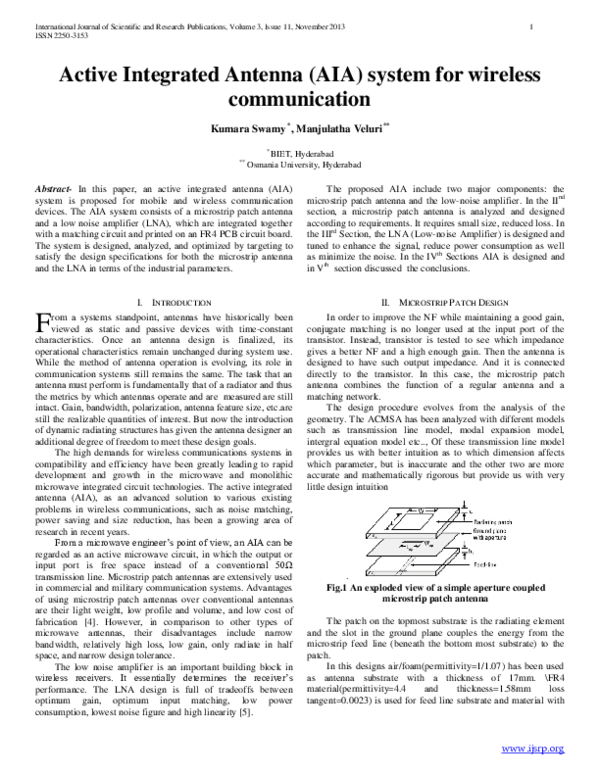 (PDF) Active Integrated Antenna ( AIA ) system for wireless communication