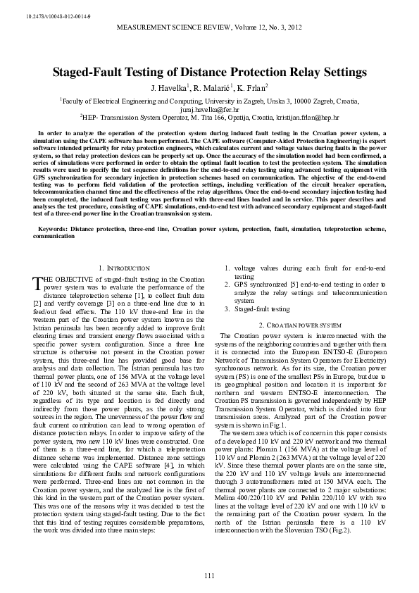 (PDF) Staged-Fault Testing of Distance Protection Relay Settings