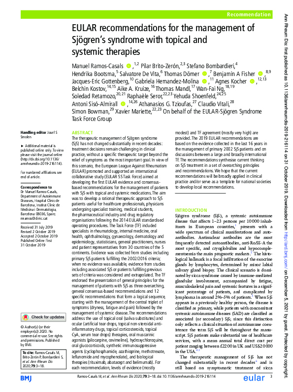 (PDF) EULAR recommendations for the management of Sjögren’s syndrome ...