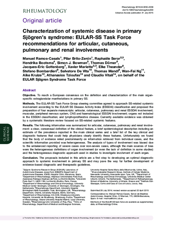 (PDF) Characterization of systemic disease in primary Sjögren's syndrome: EULAR-SS Task Force ...