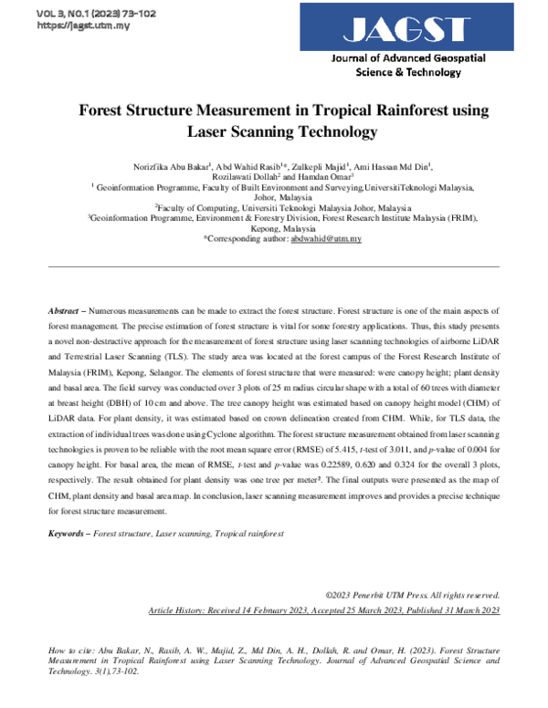 (PDF) Forest Structure Measurement in Tropical Rainforest using Laser Scanning Technology