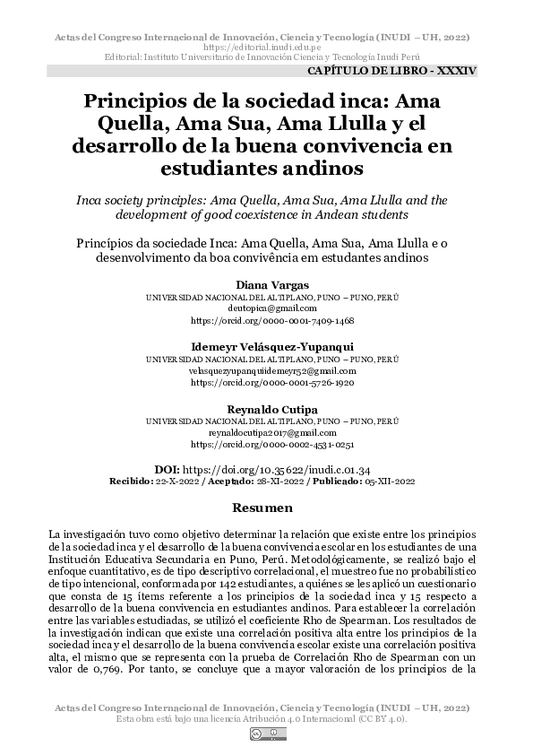 (PDF) Principios de la sociedad inca: Ama Quella, Ama Sua, Ama Llulla y ...