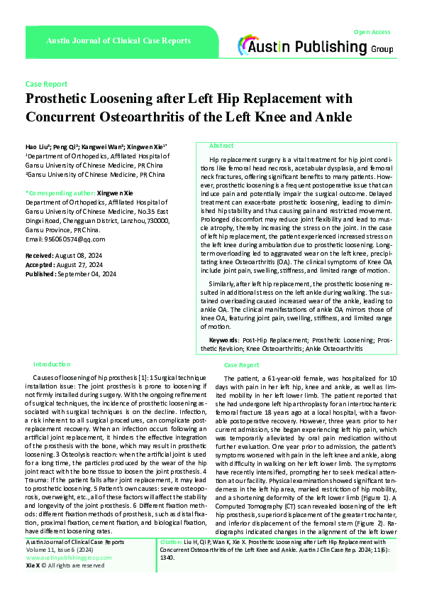 (PDF) Prosthetic Loosening after Left Hip Replacement with Concurrent ...
