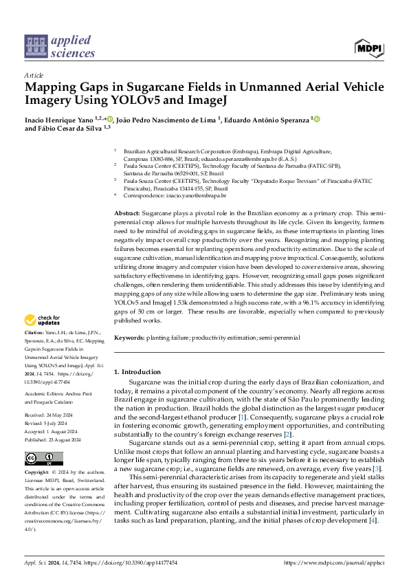 (PDF) Mapping Gaps in Sugarcane Fields in Unmanned Aerial Vehicle Imagery Using YOLOv5 and ImageJ