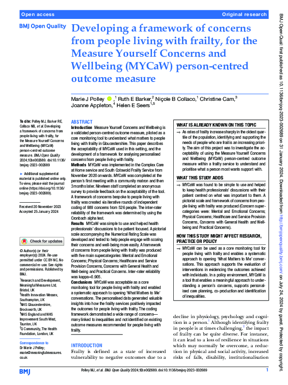 (PDF) Developing a framework of concerns from people living with ...