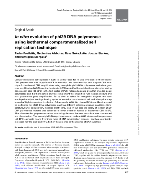 (PDF) In vitroevolution of phi29 DNA polymerase using isothermal ...