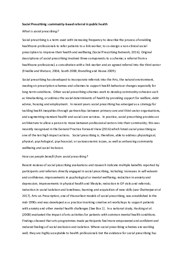 (PDF) Social prescribing: community-based referral in public health