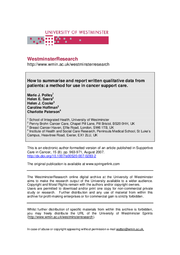 (PDF) How to summarise and report written qualitative data from ...