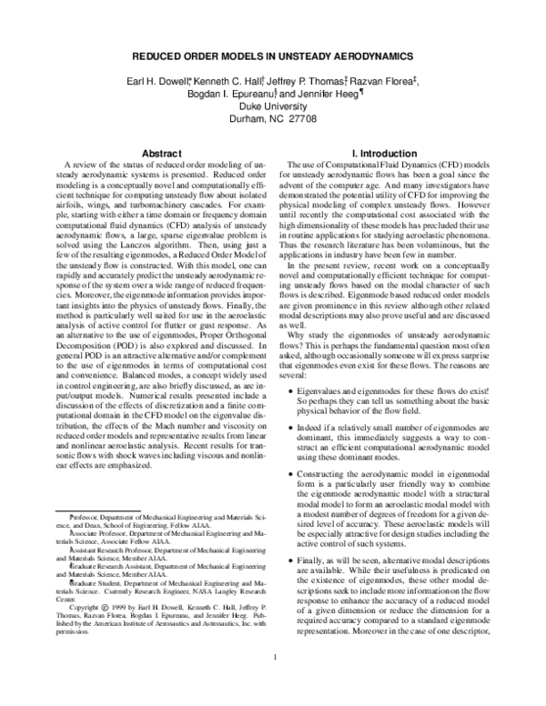 Pdf Reduced Order Models In Unsteady Aerodynamics