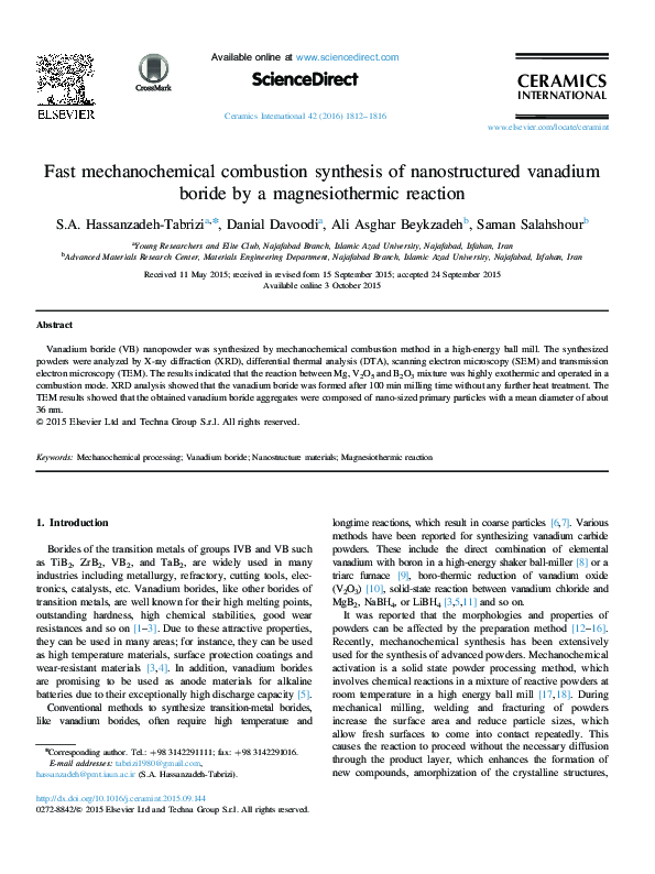(PDF) Fast mechanochemical combustion synthesis of nanostructured ...
