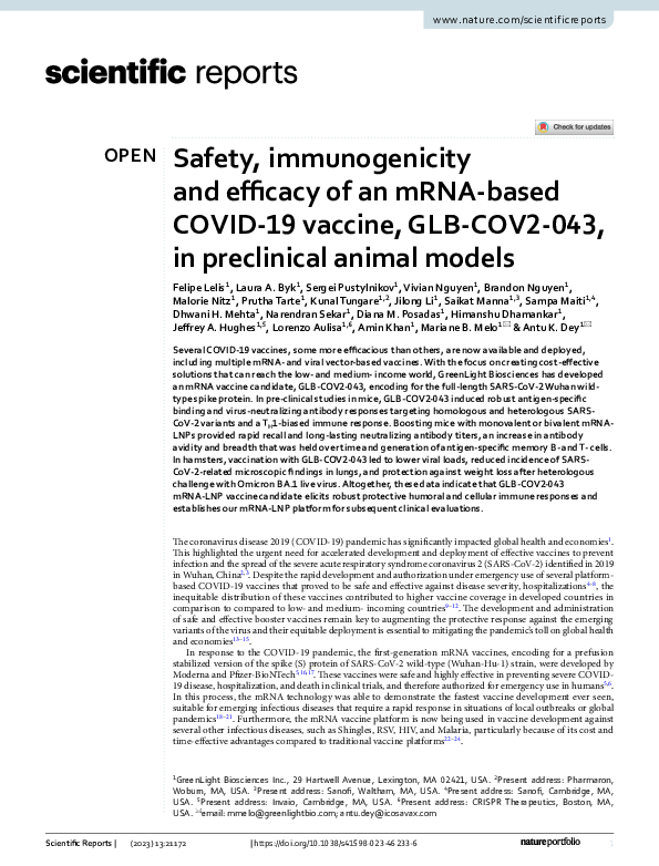 (PDF) Safety, immunogenicity and efficacy of an mRNA-based COVID-19 ...