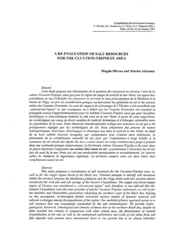 (PDF) A Re-Evaluation of Salt Resources for the Cucuteni-Tripolye Area