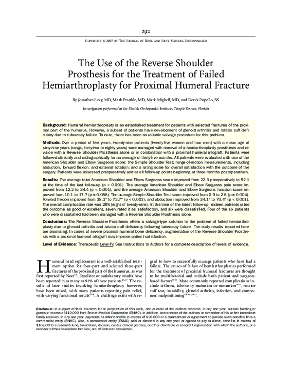 (PDF) The Use of the Reverse Shoulder Prosthesis for the Treatment of ...