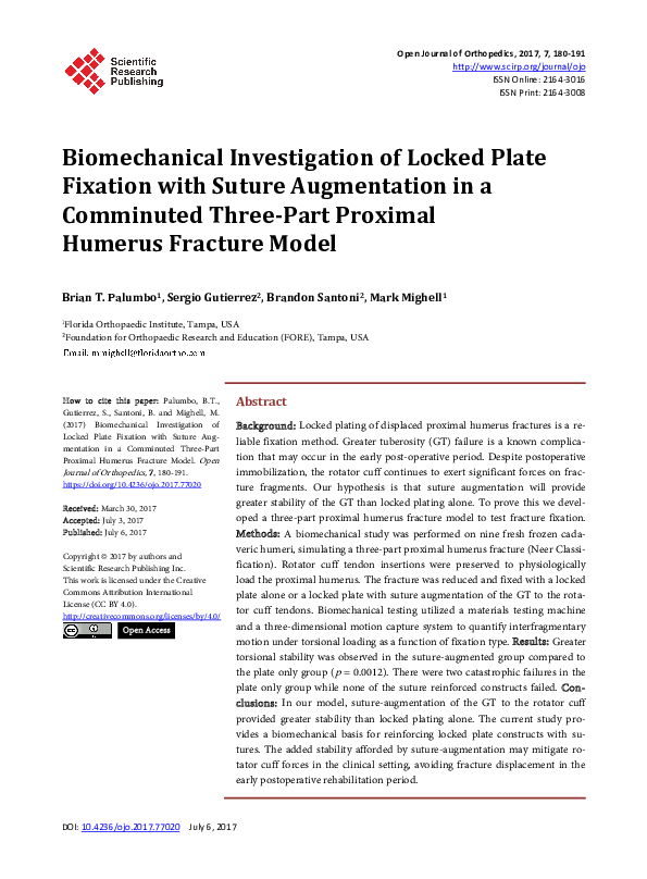 (PDF) Biomechanical Investigation of Locked Plate Fixation with Suture ...