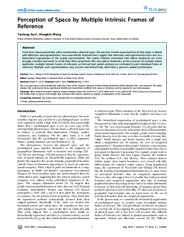 (PDF) Perception of Space by Multiple Intrinsic Frames of Reference