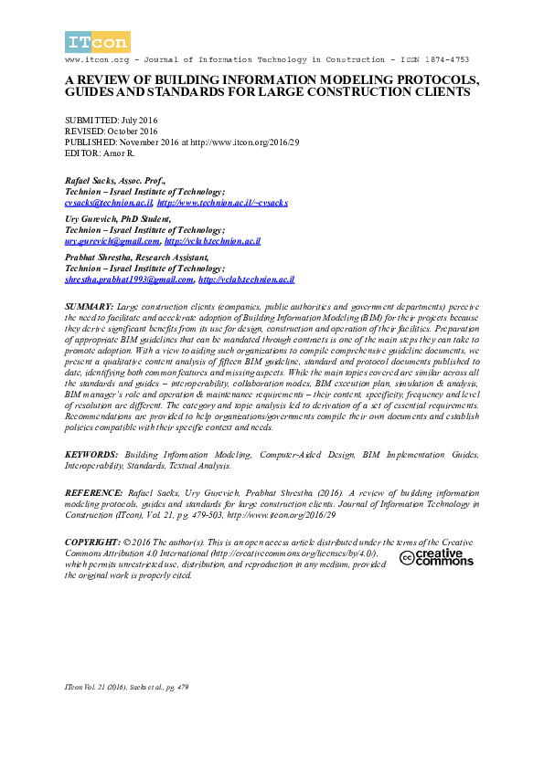 (PDF) A review of building information modeling protocols, guides and standards for large ...