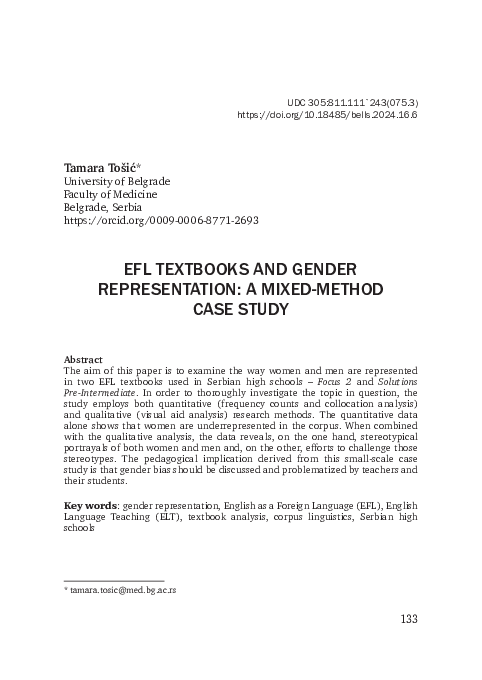 (PDF) EFL Textbooks and Gender Representation: A Mixed-Method Case Study