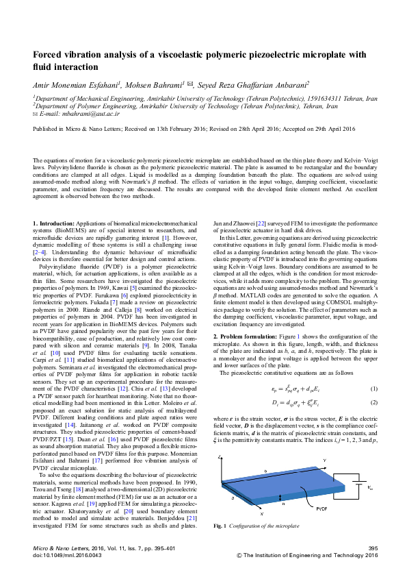 (PDF) Forced vibration analysis of a viscoelastic polymeric piezoelectric microplate with fluid ...