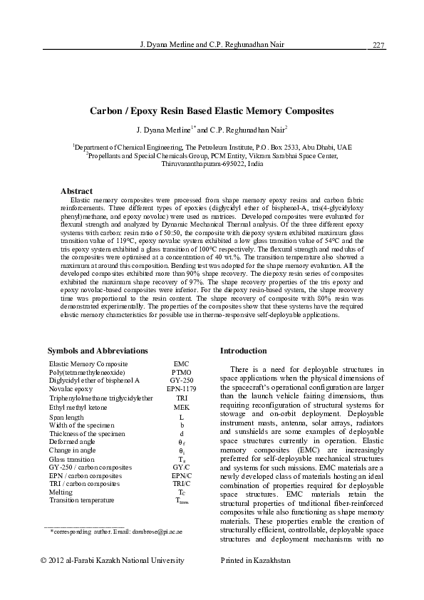 (PDF) Carbon / Epoxy Resin Based Elastic Memory Composites