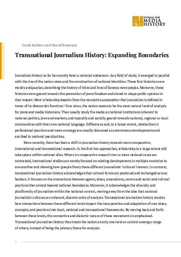 (PDF) Transnational Journalism History: Expanding Boundaries