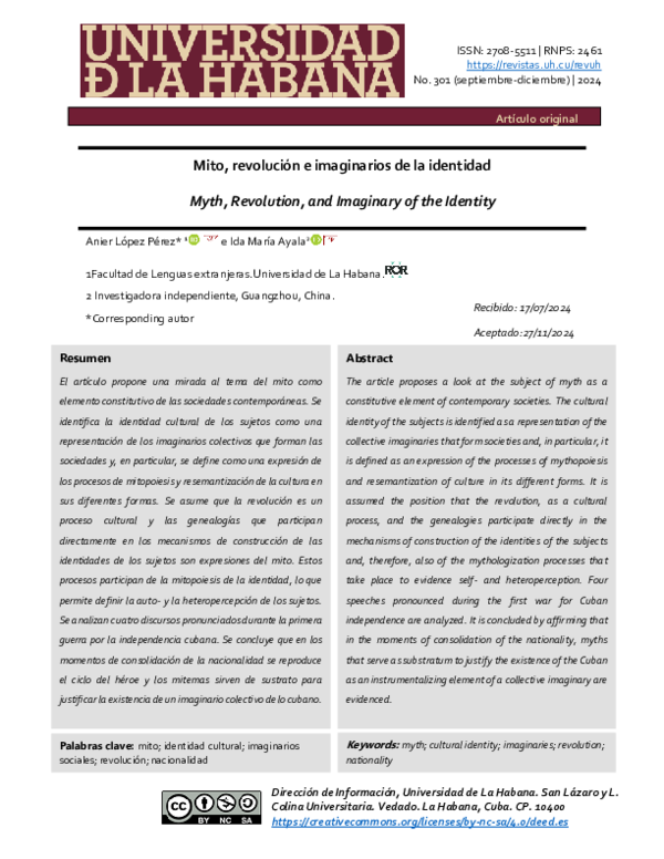 (PDF) Myth, Revolution, and Imaginary of the Identity