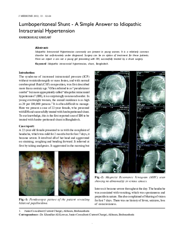 (PDF) Lumboperitoneal Shunt - A Simple Answer to Idiopathic ...