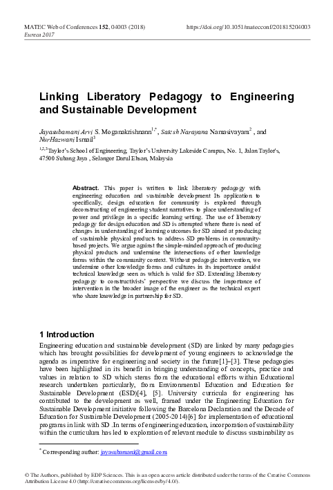 (PDF) Linking Liberatory Pedagogy to Engineering and Sustainable ...