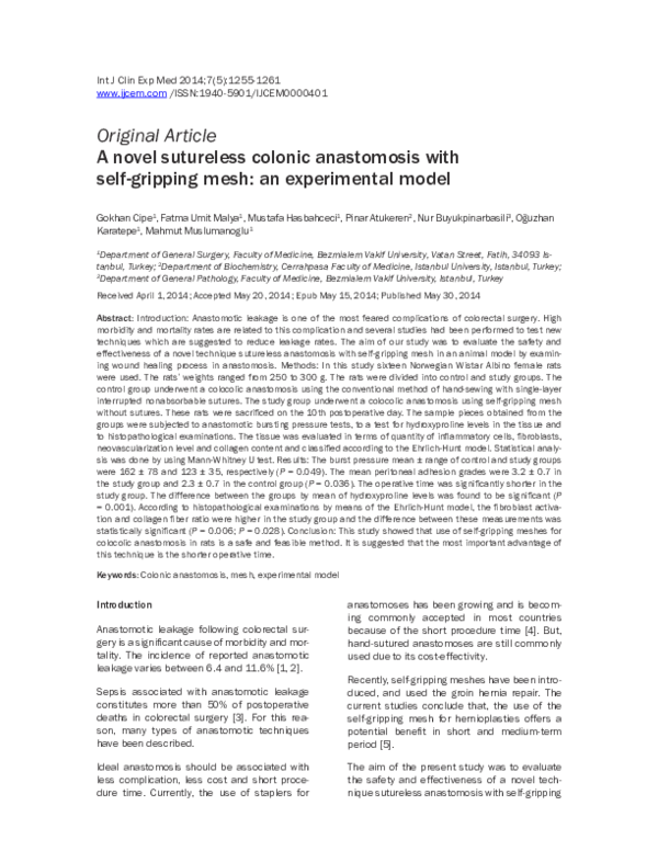 (PDF) A novel sutureless colonic anastomosis with self-gripping mesh ...