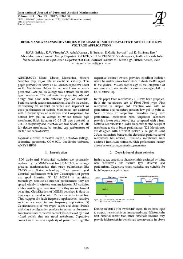 (PDF) Design and Analysis of Various Membrane RF Shunt Capacitive ...