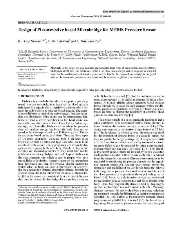 (PDF) Design and optimization of piezoresistive based microbridge electro-osmosis pressure sensor