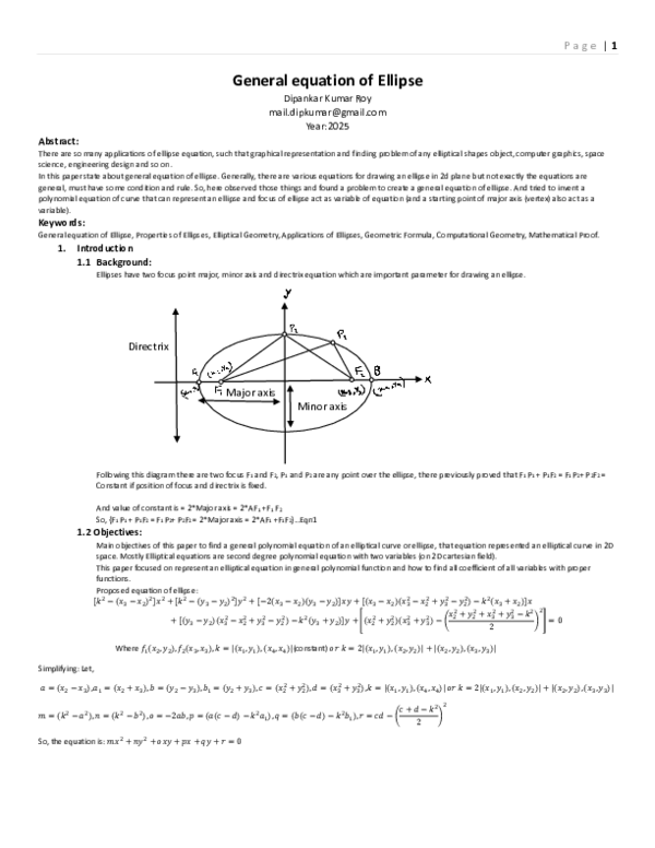 (PDF) General equation of Ellipse