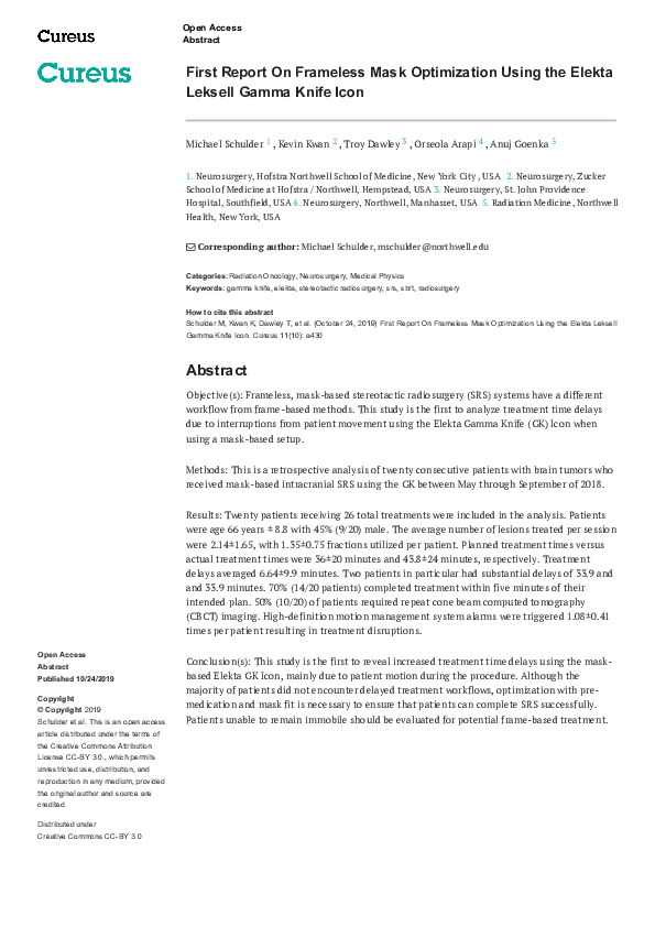 (PDF) First Report On Frameless Mask Optimization Using the Elekta ...