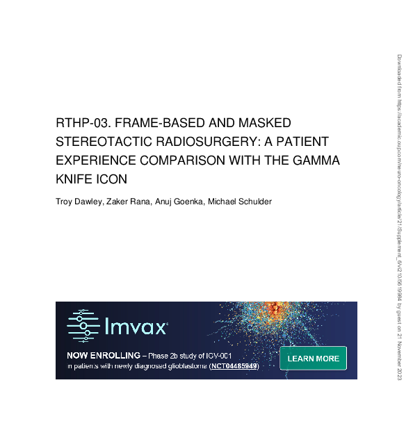 (PDF) RTHP-03. Frame-Based and Masked Stereotactic Radiosurgery: A ...