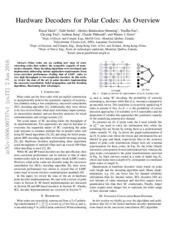 (PDF) Hardware decoders for polar codes: An overview