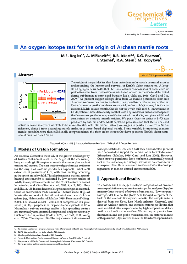 Pdf An Oxygen Isotope Test For The Origin Of Archean Mantle Roots