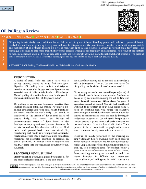 (PDF) Oil Pulling: A Review