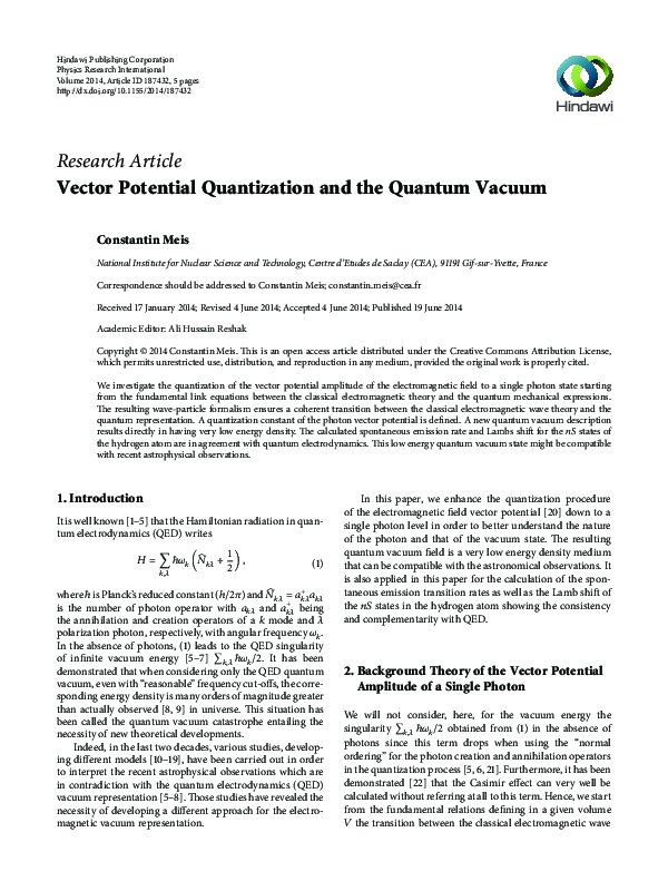 (PDF) Vector Potential Quantization and the Quantum Vacuum