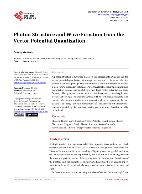 (PDF) Photon Wave Function from the Vector Potential Quantization