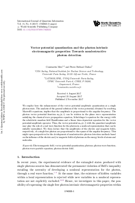 (PDF) Vector potential quantization and the photon intrinsic electromagnetic properties: Towards ...