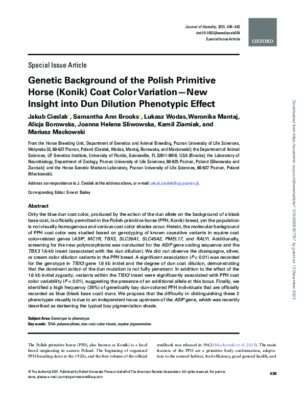 (PDF) Genetic Background of the Polish Primitive Horse (Konik) Coat ...