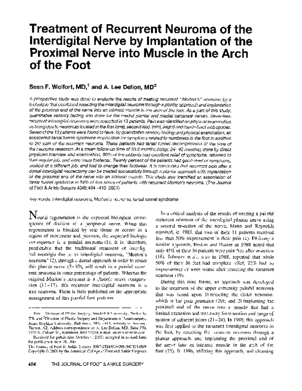 (PDF) Treatment of recurrent neuroma of the interdigital nerve by ...