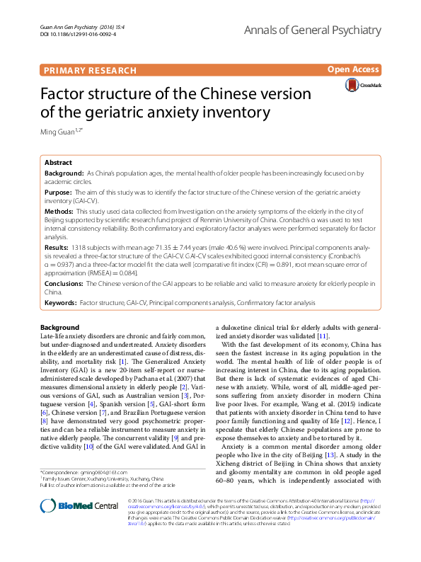 (PDF) The Factor Structure of a Chinese Version of the Geriatric ...